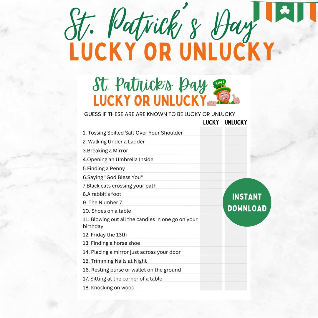 St Patricks Lucky or Unlucky Game | St Patricks Printable Game | St ...