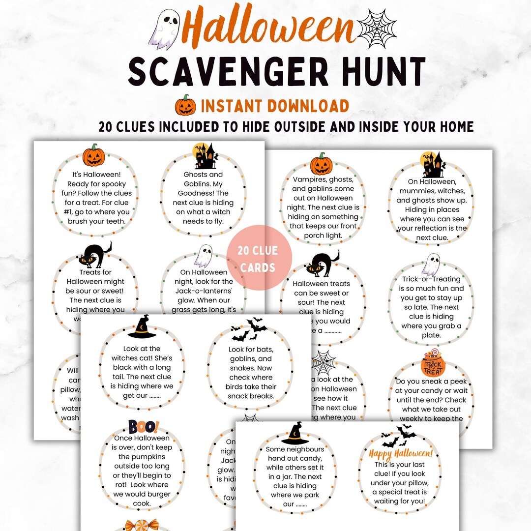 Halloween Scavenger Hunt for Kids: Indoor & Outdoor Clues (printable ...