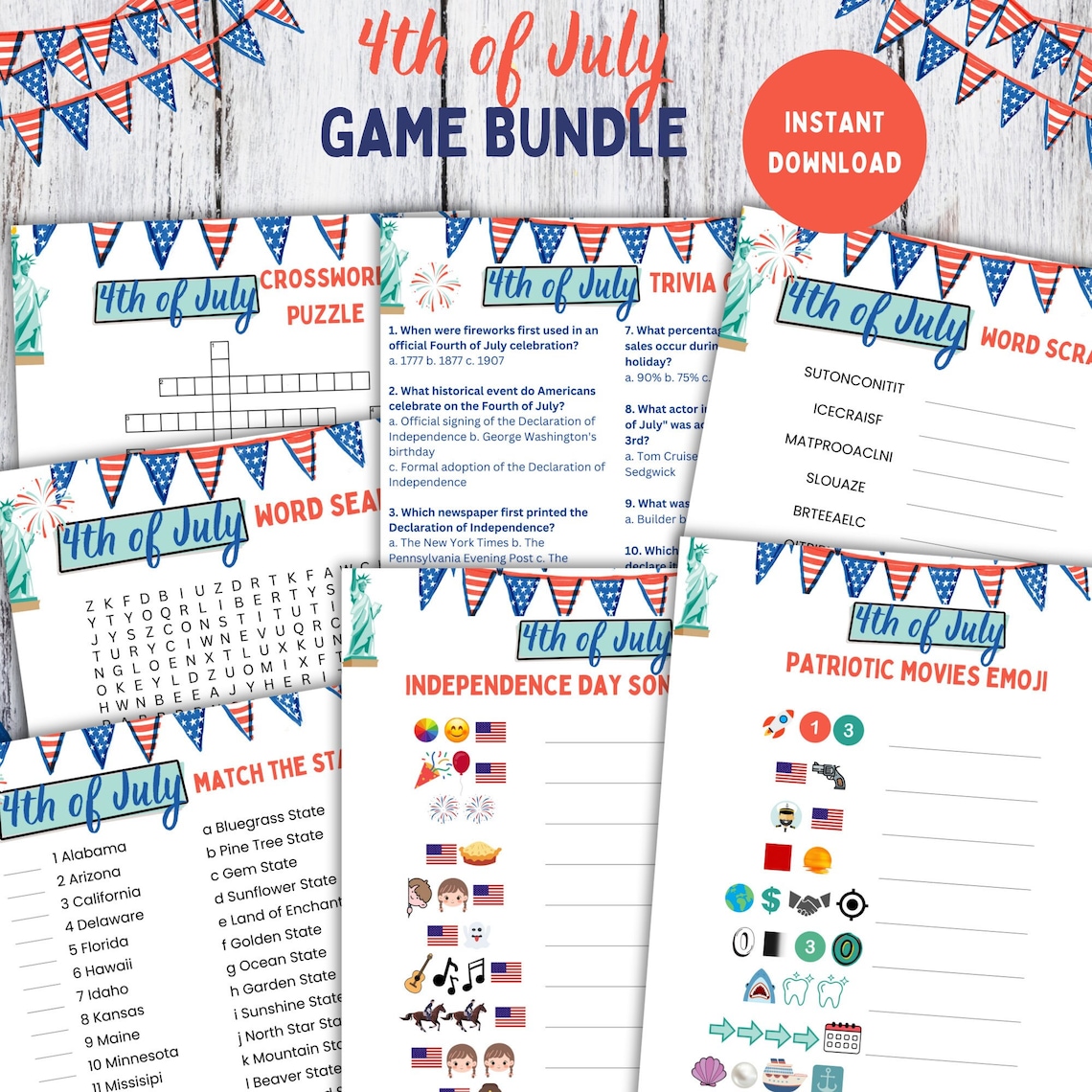 Fourth of July Games Bundle | 4th of July Printable Emoji Games ...