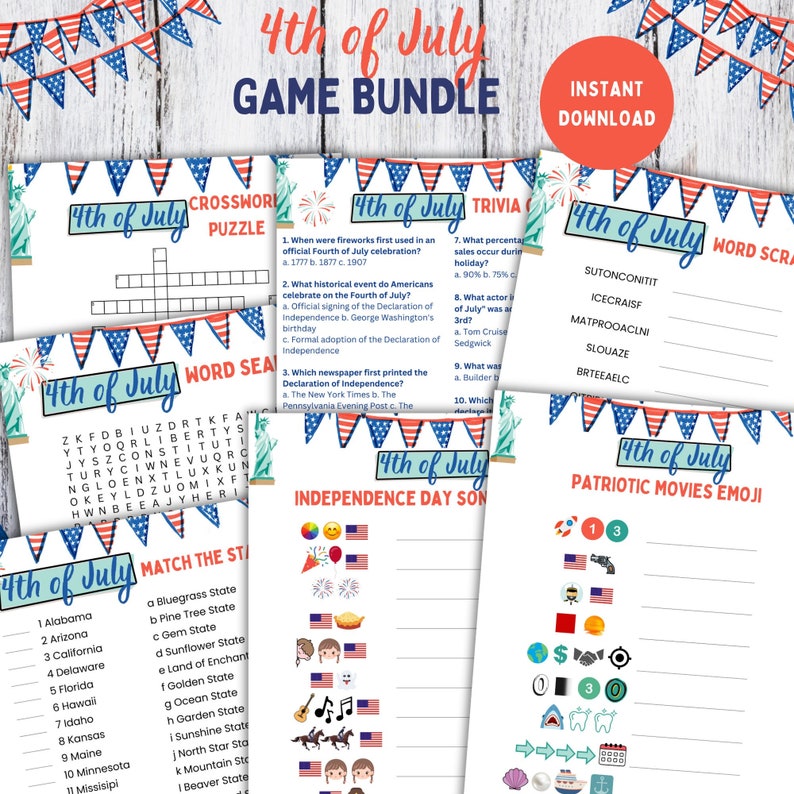 Fourth of July Games Bundle 4th of July Printable Emoji Games Fourth of ...