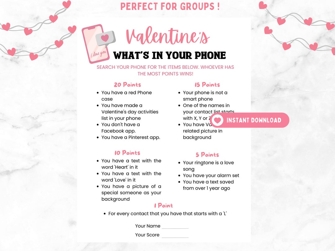 Valentines Whats on Your Phone Game | Valentines Party Game ...
