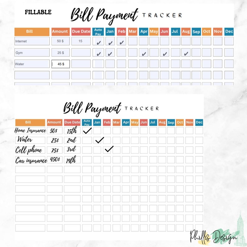 Editable Yearly Bill Payment Tracker|printable Bill Payment Checklist ...