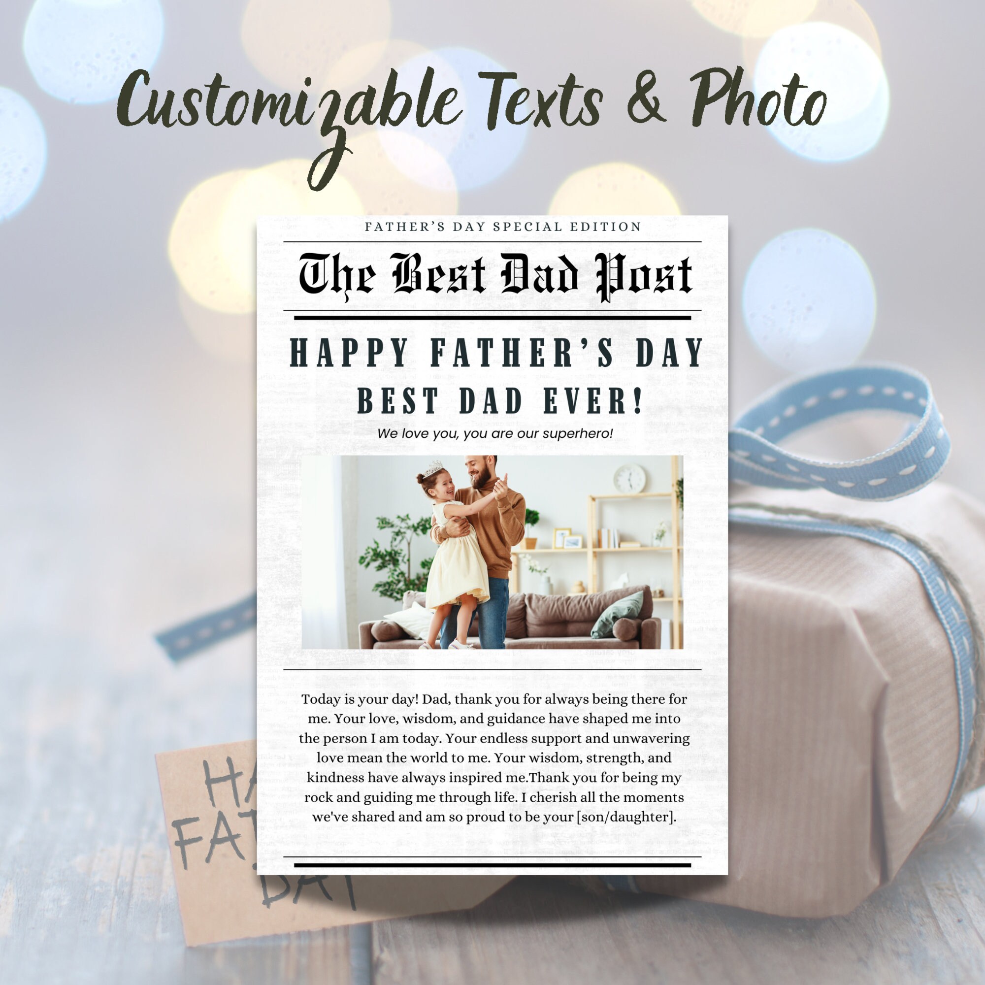 Fathers Day Newspaper Template Canva | Personalized Printable Gifts for ...