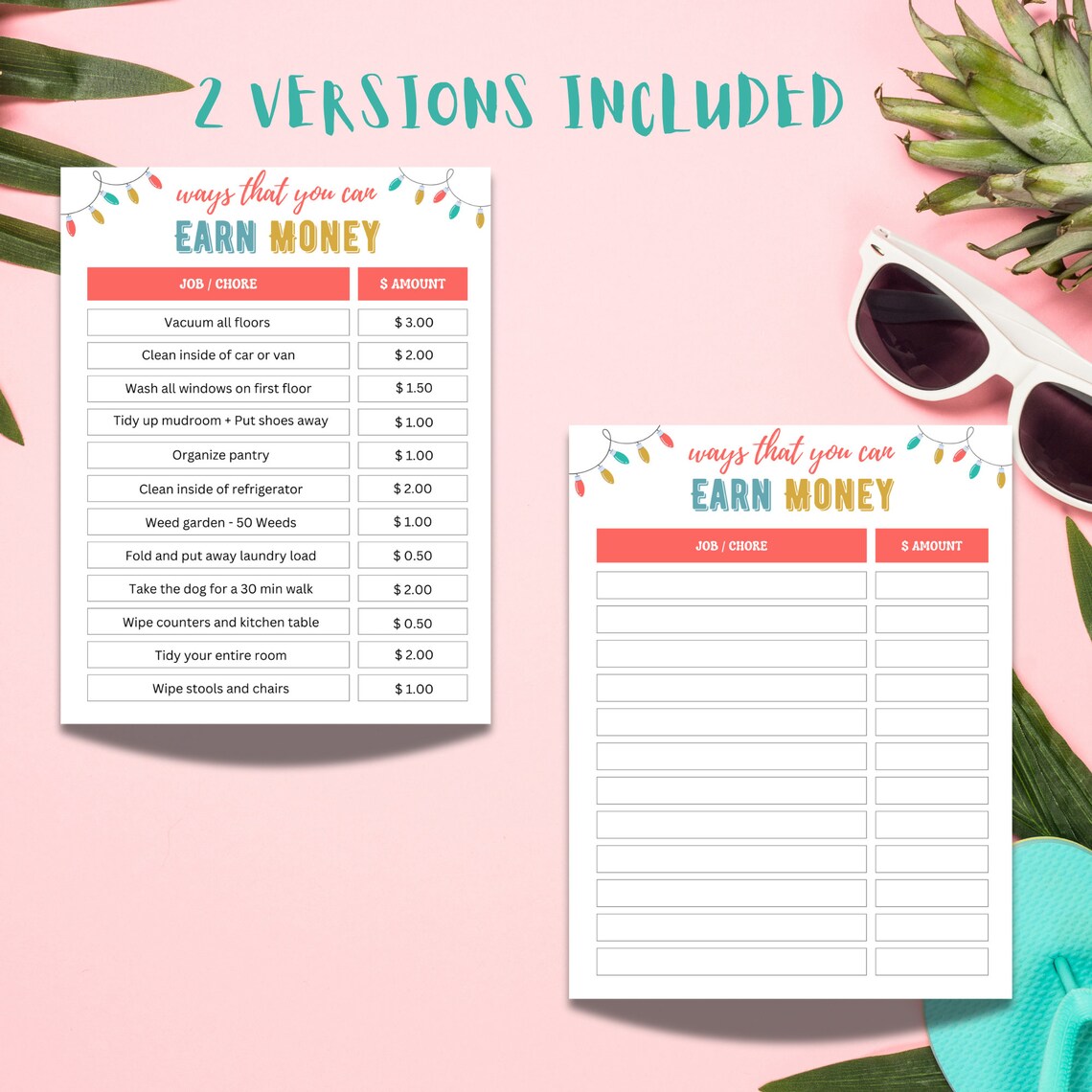 Editable Kids Chore Chart: Ways to Earn Money (digital Download) - Etsy