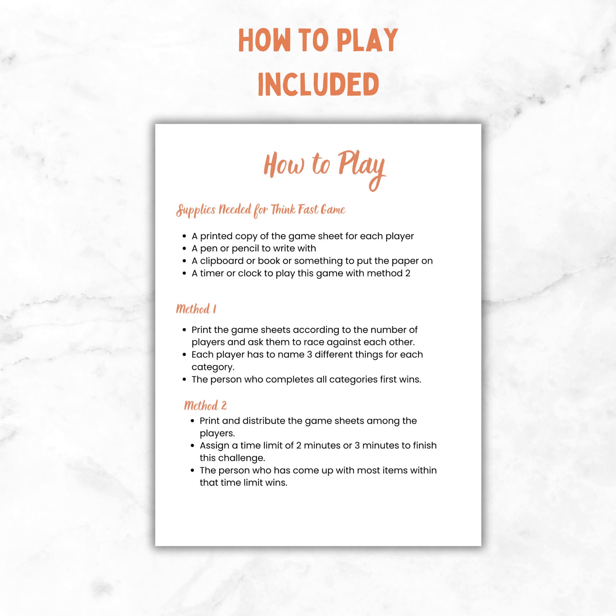 Think Fast Baby Shower Game: Printable Activity (instant Download ...