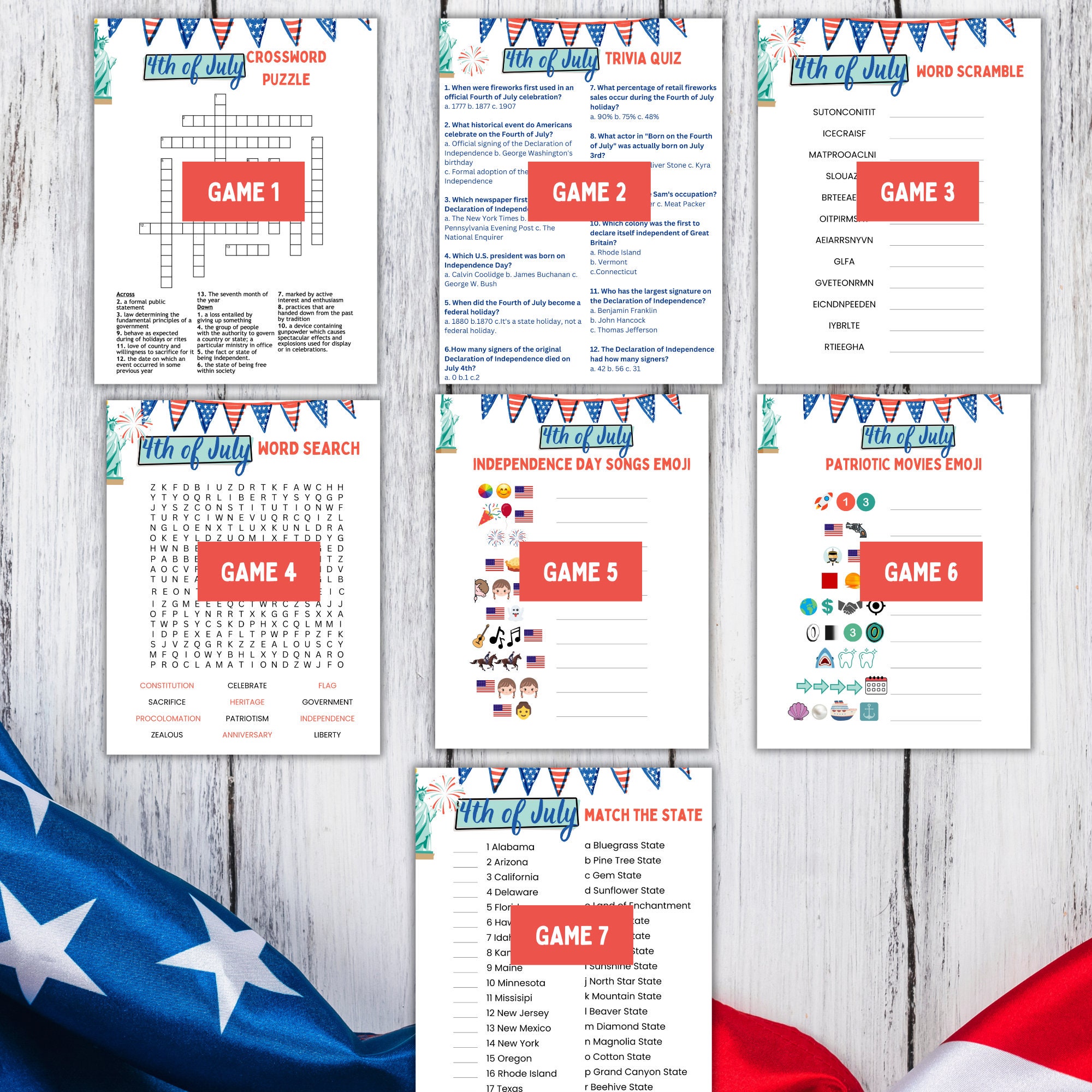 Fourth of July Games Bundle | 4th of July Printable Emoji Games ...
