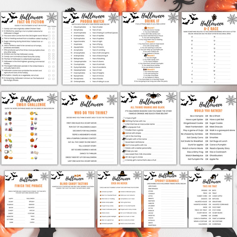 Halloween 13 Game Bundle Printable Halloween Party Games Halloween ...