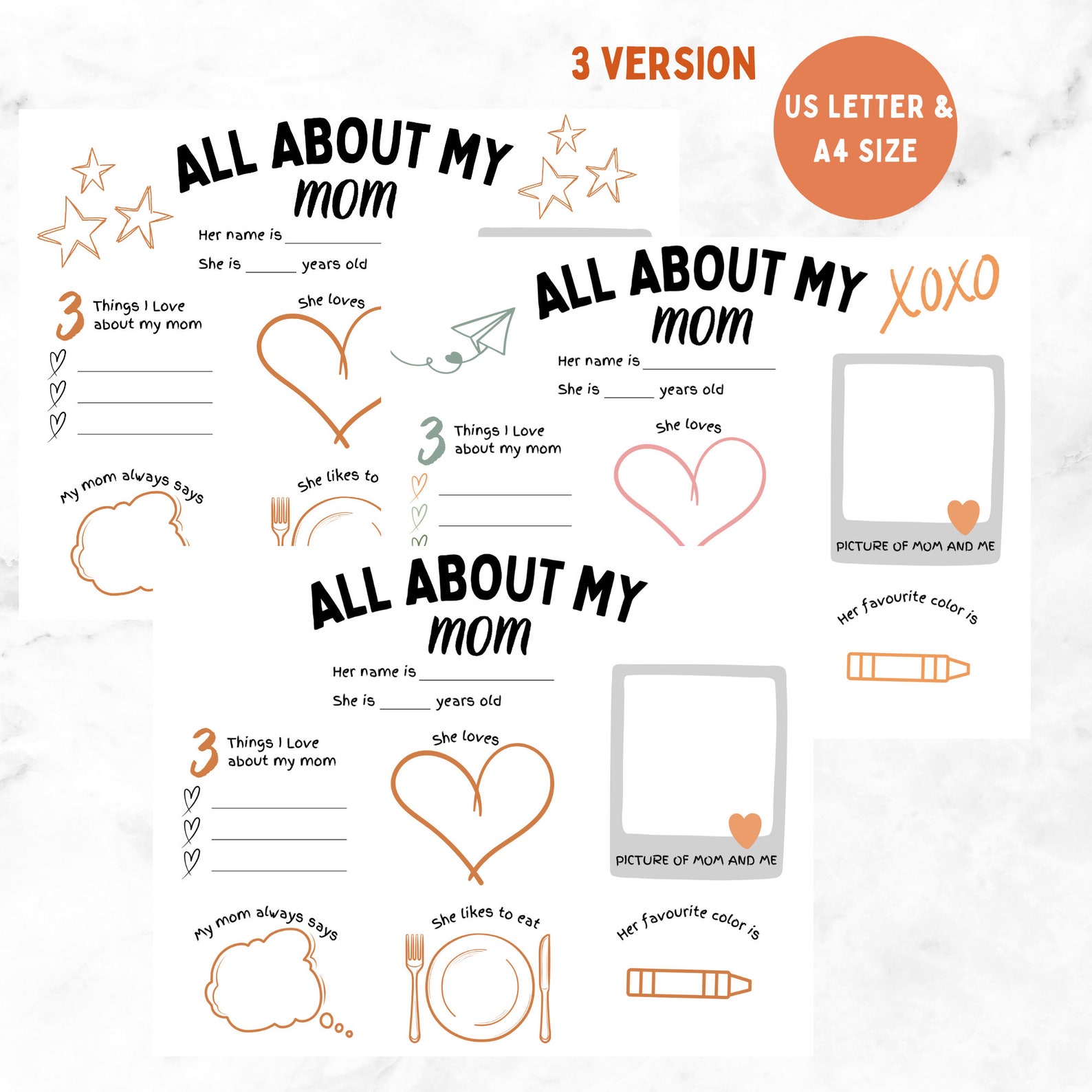 Mother's Day Printable All About My Mom Mothers Day Gift Activity Page ...