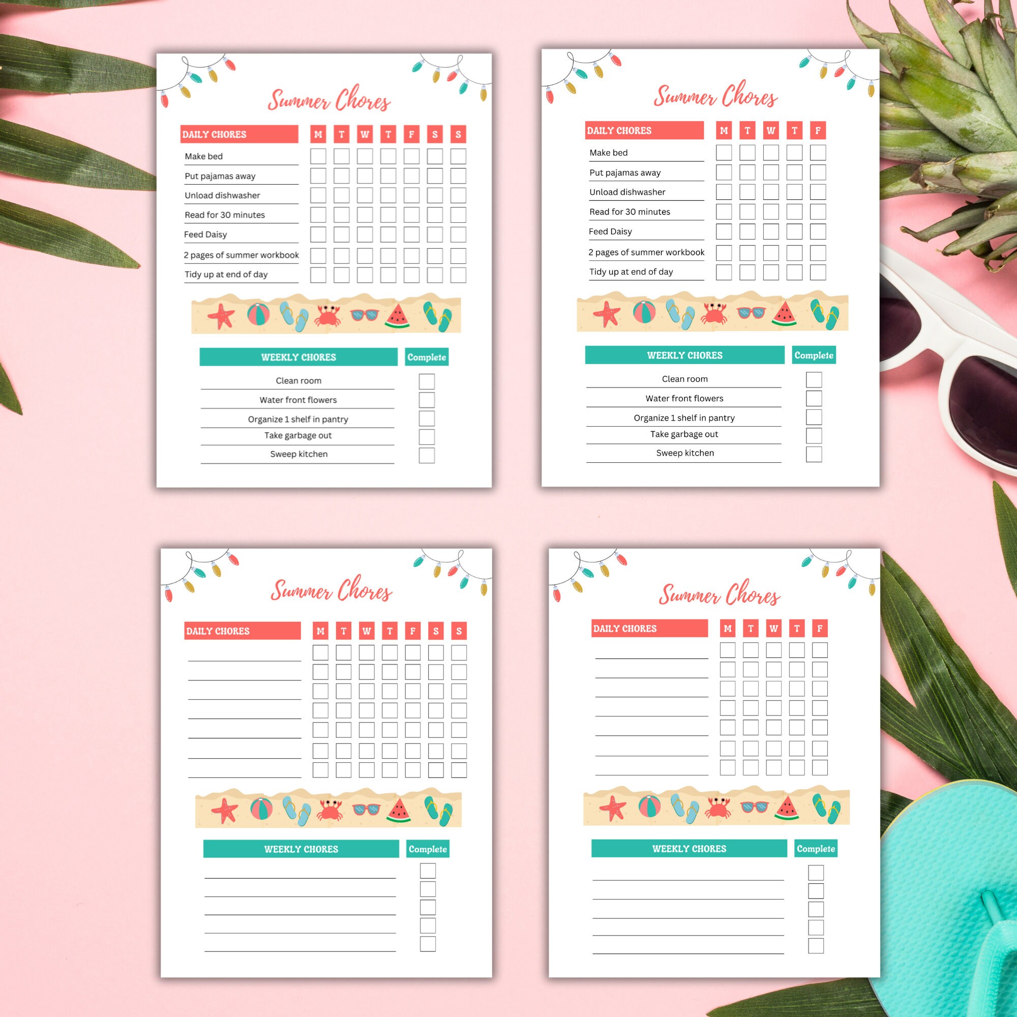Printable Summer Chore Chart: Editable Kids Responsibility Chart ...
