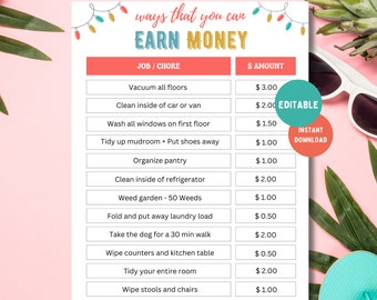 Printable Editable Kids Chore and Responsibility Chart | Ways to Earn ...
