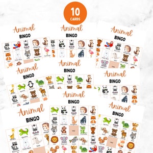 Animal Bingo | 10 Printable Animal Bingo Cards | Animal Party Game ...