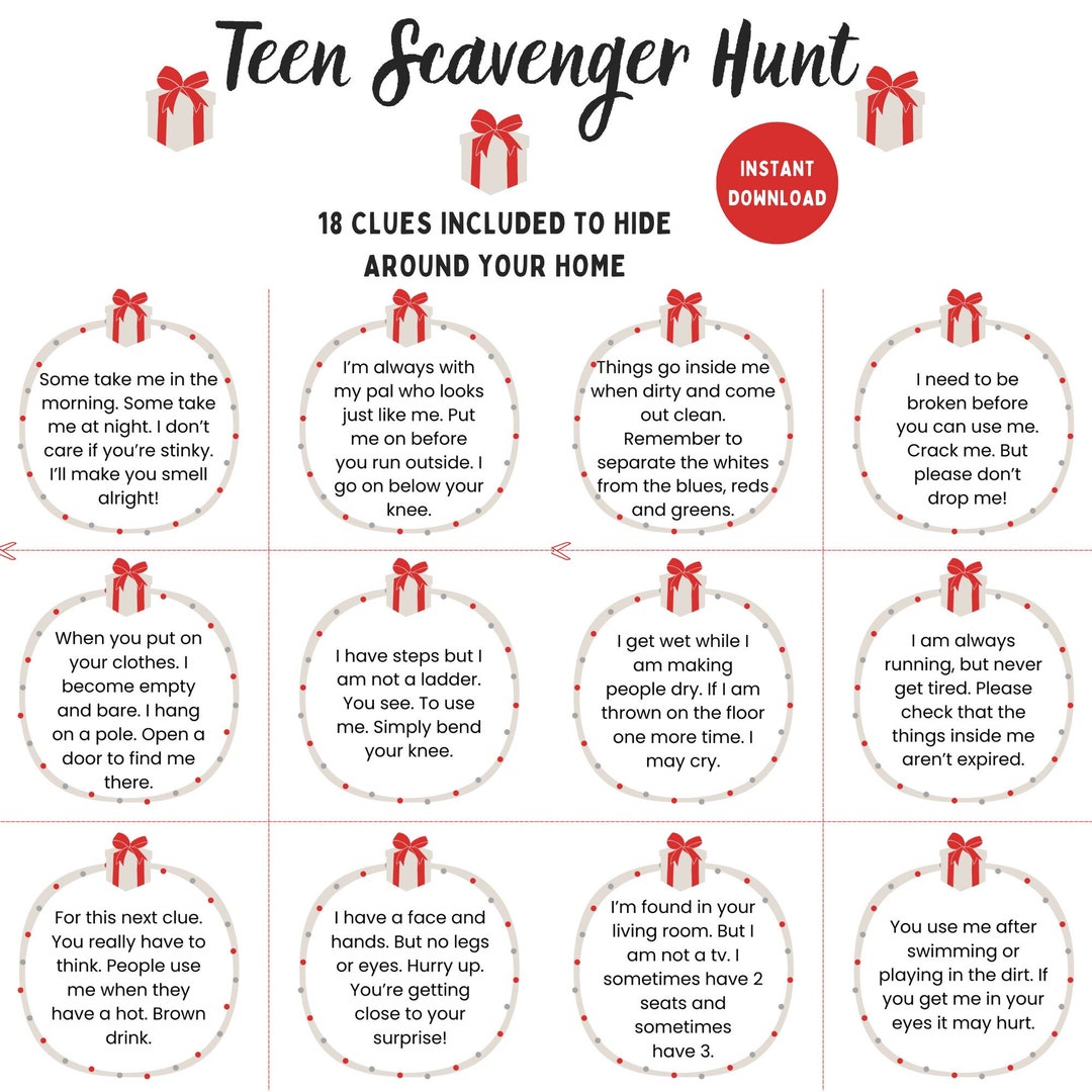 Indoor Teen Scavenger Hunt | Teen and Tween Treasure Hunt | Scavenger ...
