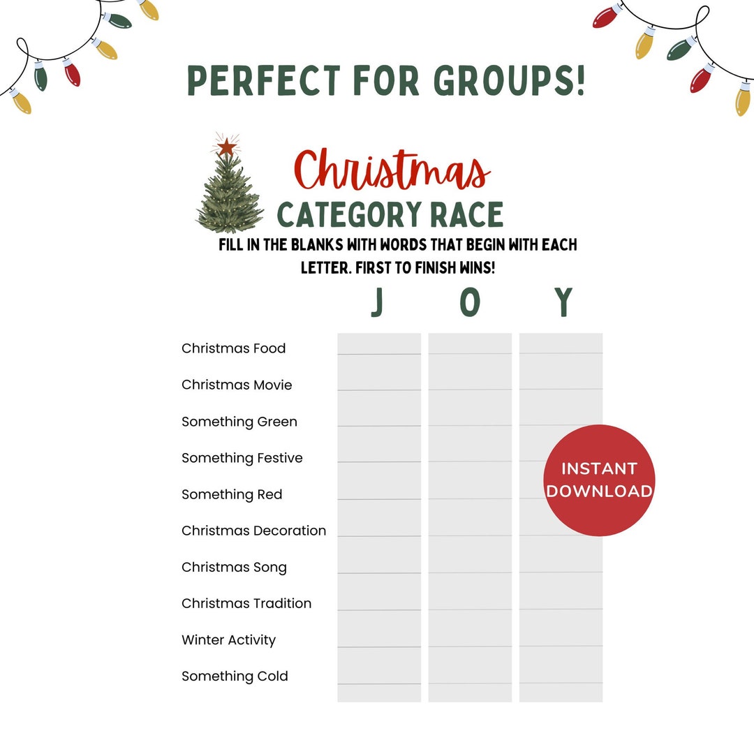 Christmas Category Race Printable Game | Christmas Party Game ...