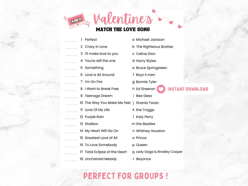 Valentine's Day Match the Song Game: Printable Party Activity (PDF) - Etsy