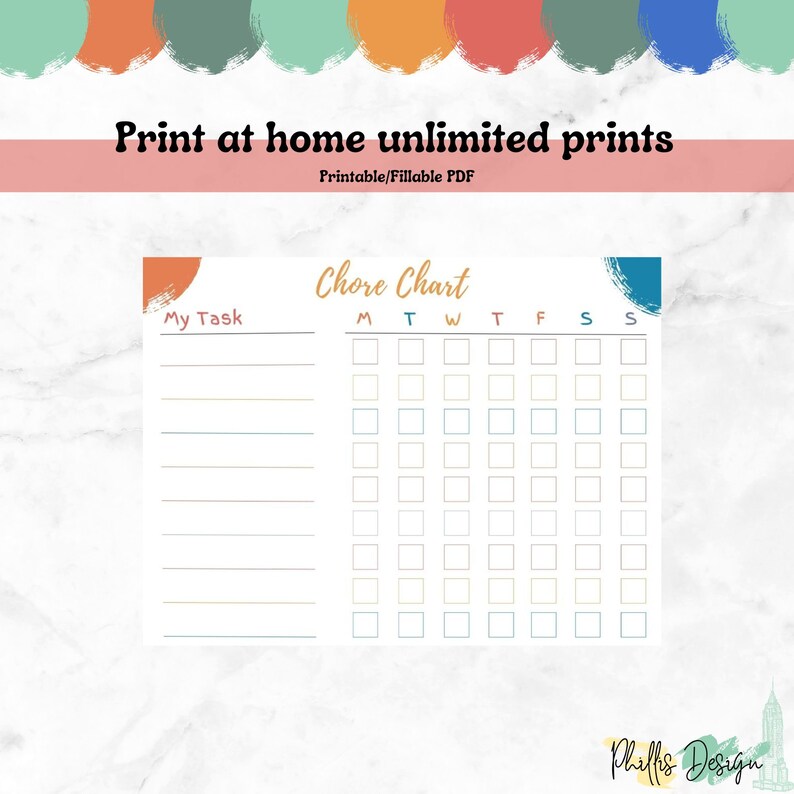 Chore Chart for Kids Digital Download PDF Daily Routine - Etsy