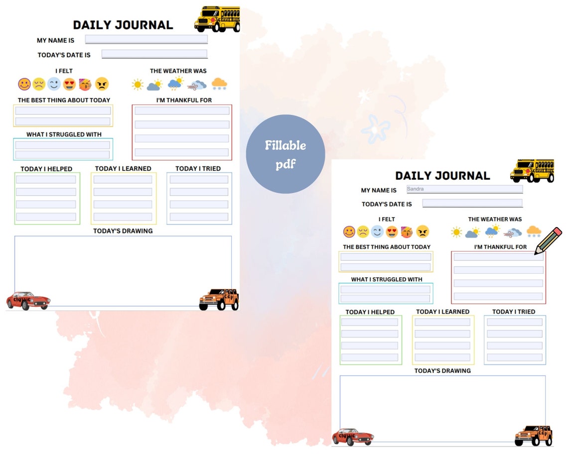 Kids Daily Journal Printable Kids Journal Fillable Digital Kids Journal ...