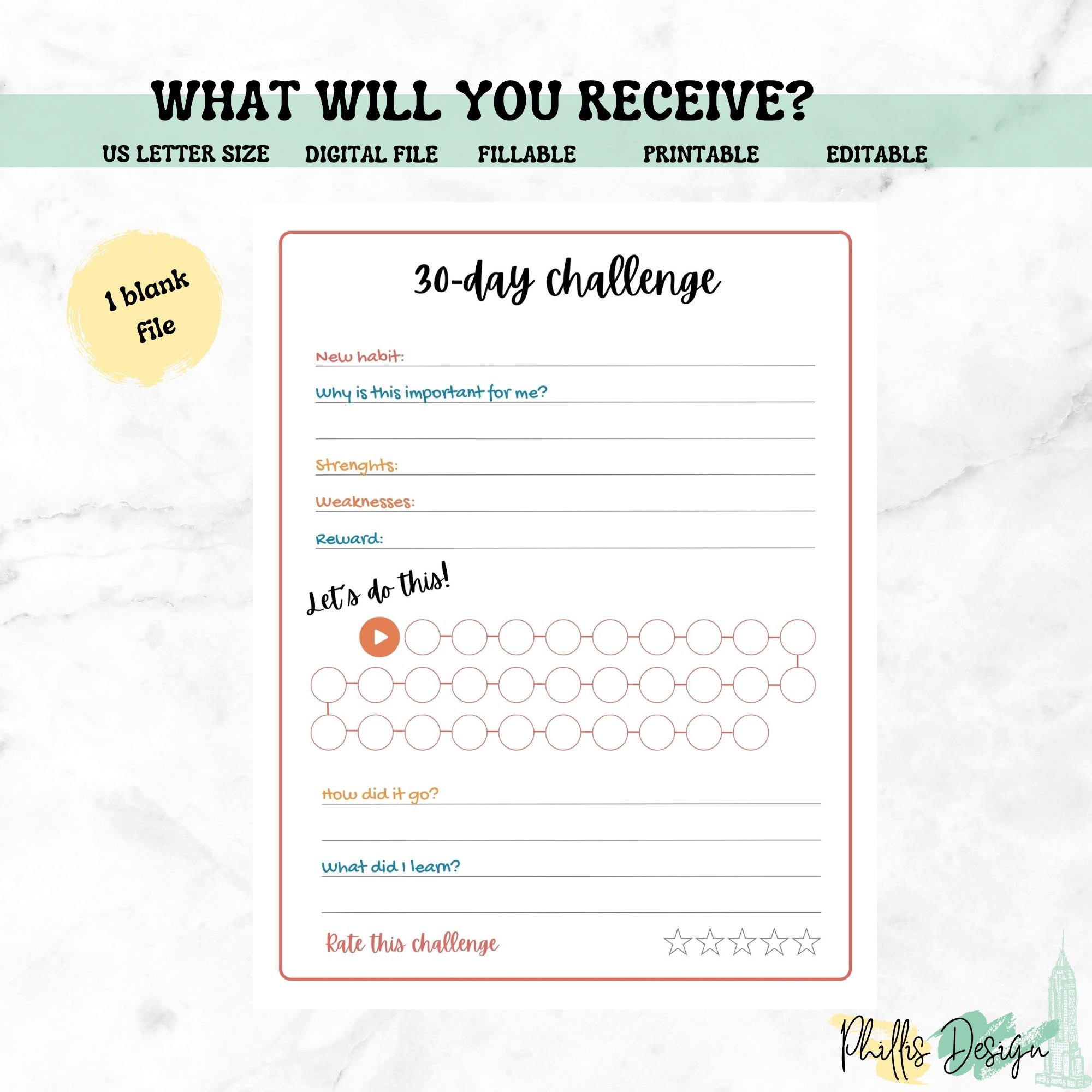 30 Day Challenge | Challenge Tracker | Printable & Fillable PDF | 30 ...