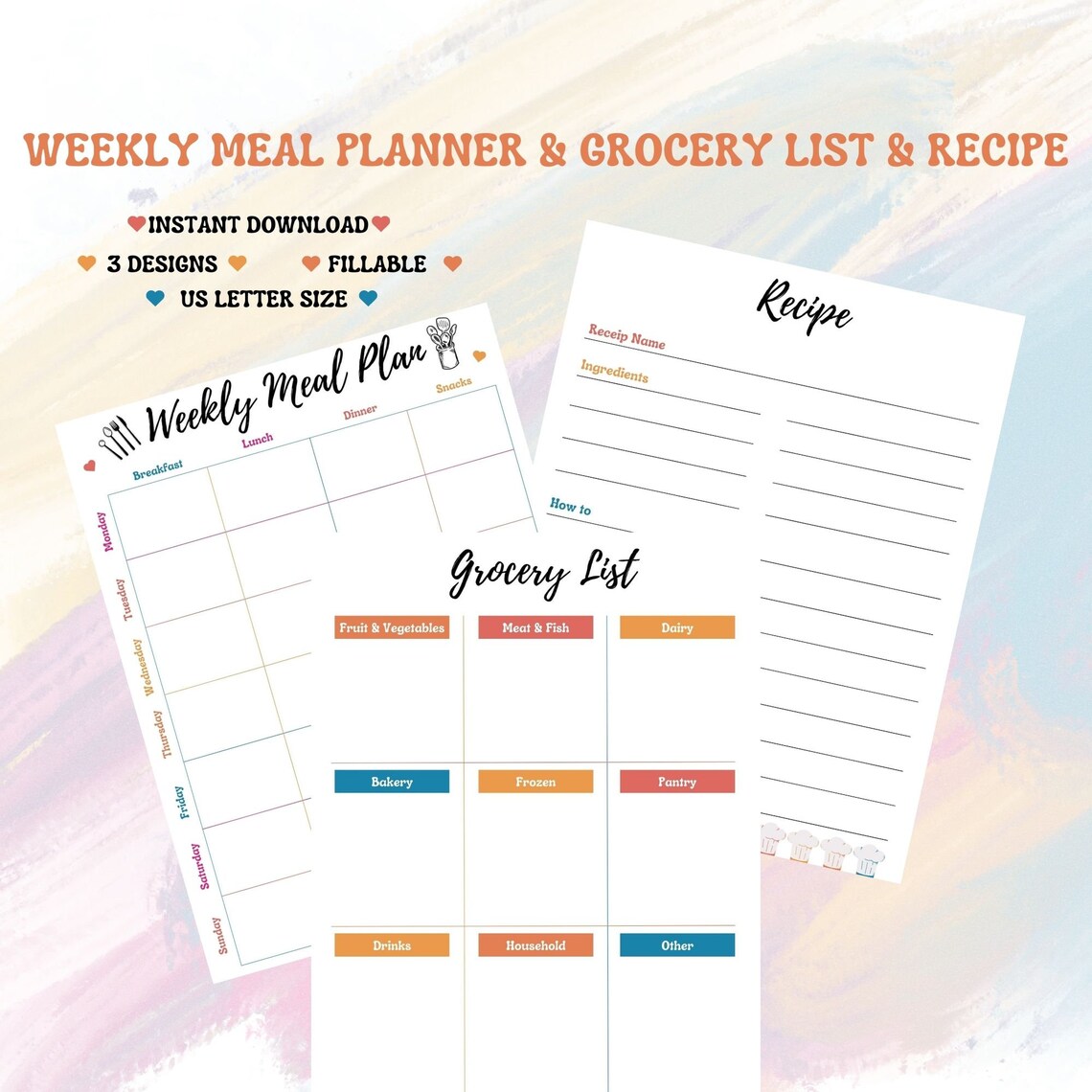 Weekly Meal Planner | Food Planner | Printable Meal Planner | Recipe ...
