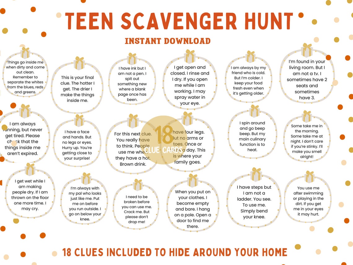 Indoor Teen Scavenger Hunt | Teen and Tween Treasure Hunt | Scavenger ...