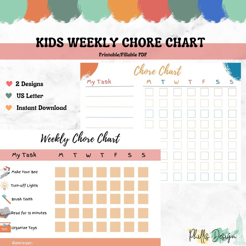 Chore Chart for Kids Digital Download PDF Daily Routine - Etsy