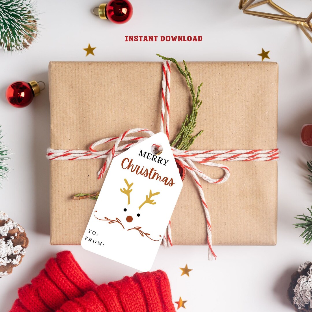 Reindeer Christmas Gift Tag Printable | Favor Tag (digital Download) - Etsy