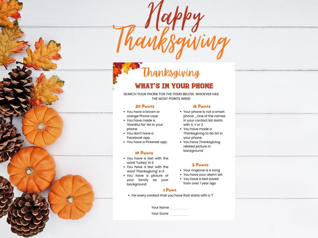 Thanksgiving What's on Your Phone Game | Thanksgiving Printable Game ...