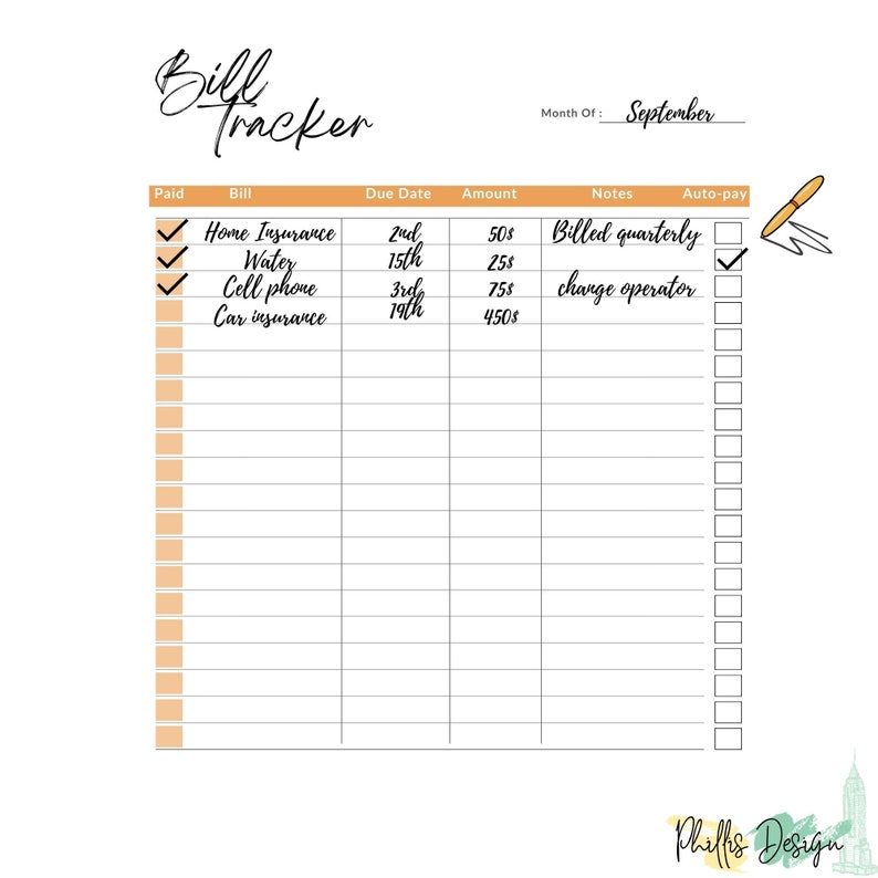 Editable Monthly Bill Tracker: Printable Bill Payment Organizer ...