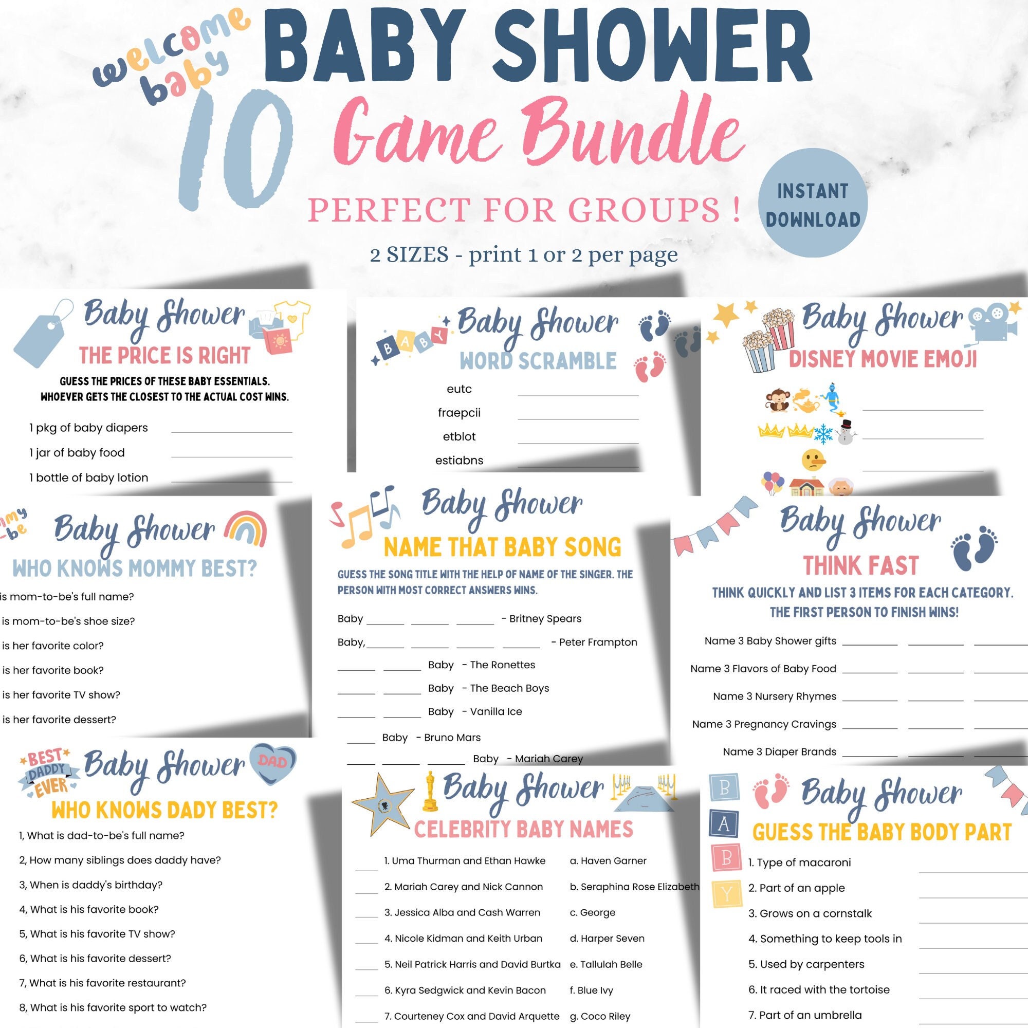 Baby Shower Game Bundle 10 Instant Download Fun Baby Shower Games for ...