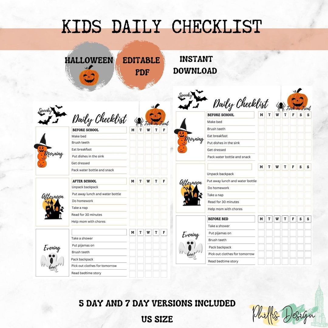 Kids Daily School Checklist Schedule Printable Editable - Etsy