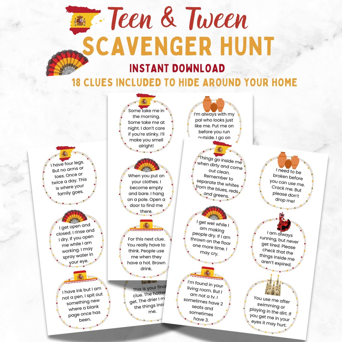 Spain Indoor Teen Scavenger Hunt | Teen and Tween Treasure Hunt ...