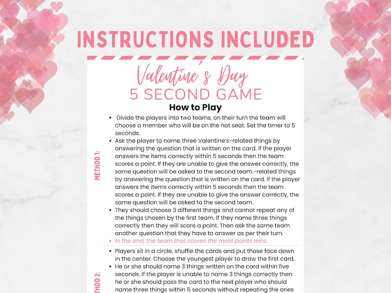 Valentine's Day 5 Second Game | Printable Game | Party Game | Game ...
