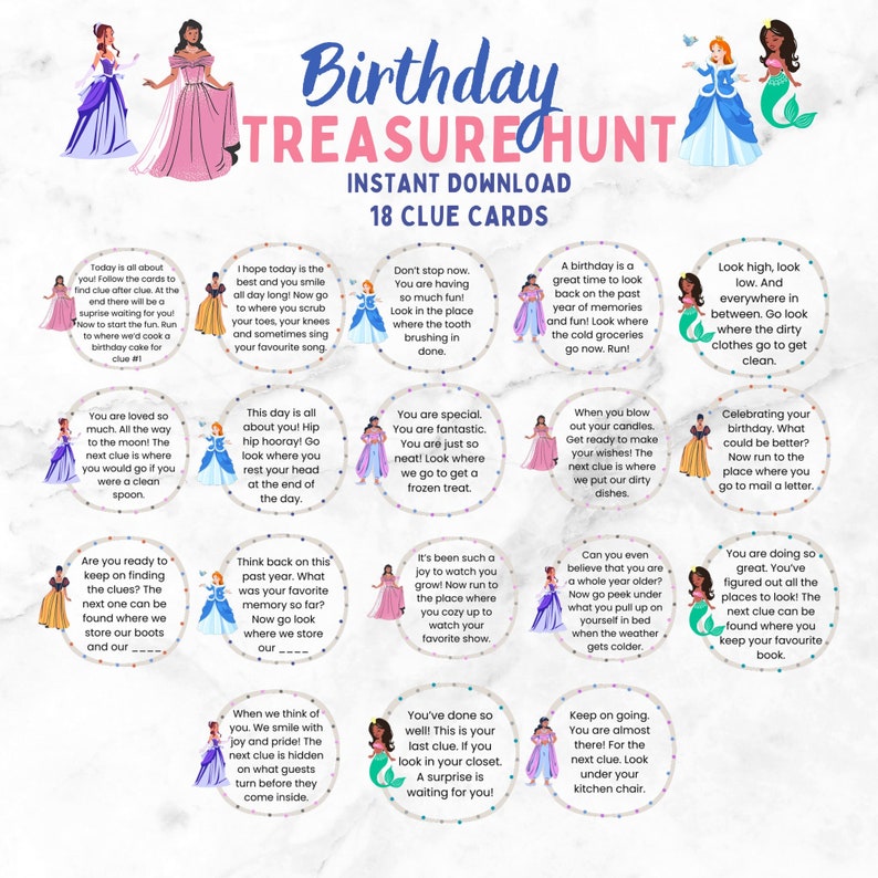 Disney Princess Birthday Scavenger Hunt | Printable Treasure Hunt (PDF ...