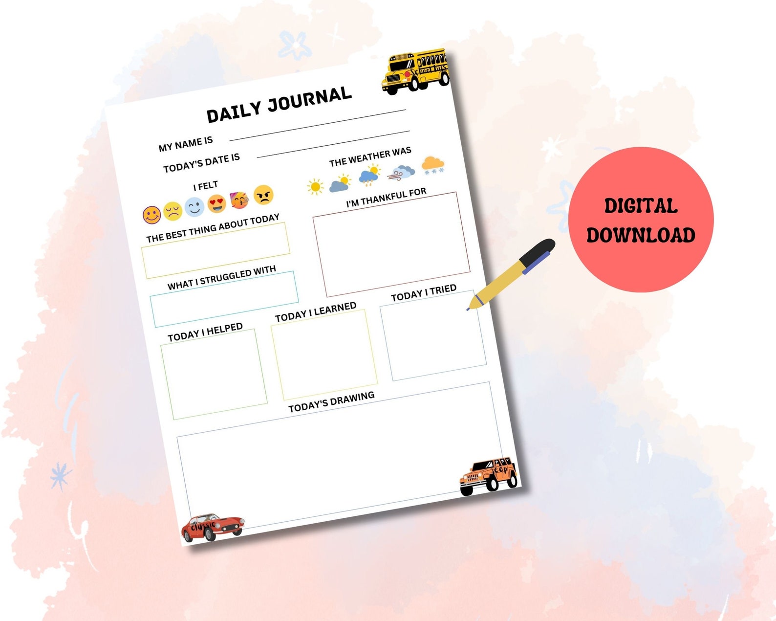 Kids Daily Journal | Printable Kids Journal | Fillable Digital Kids ...