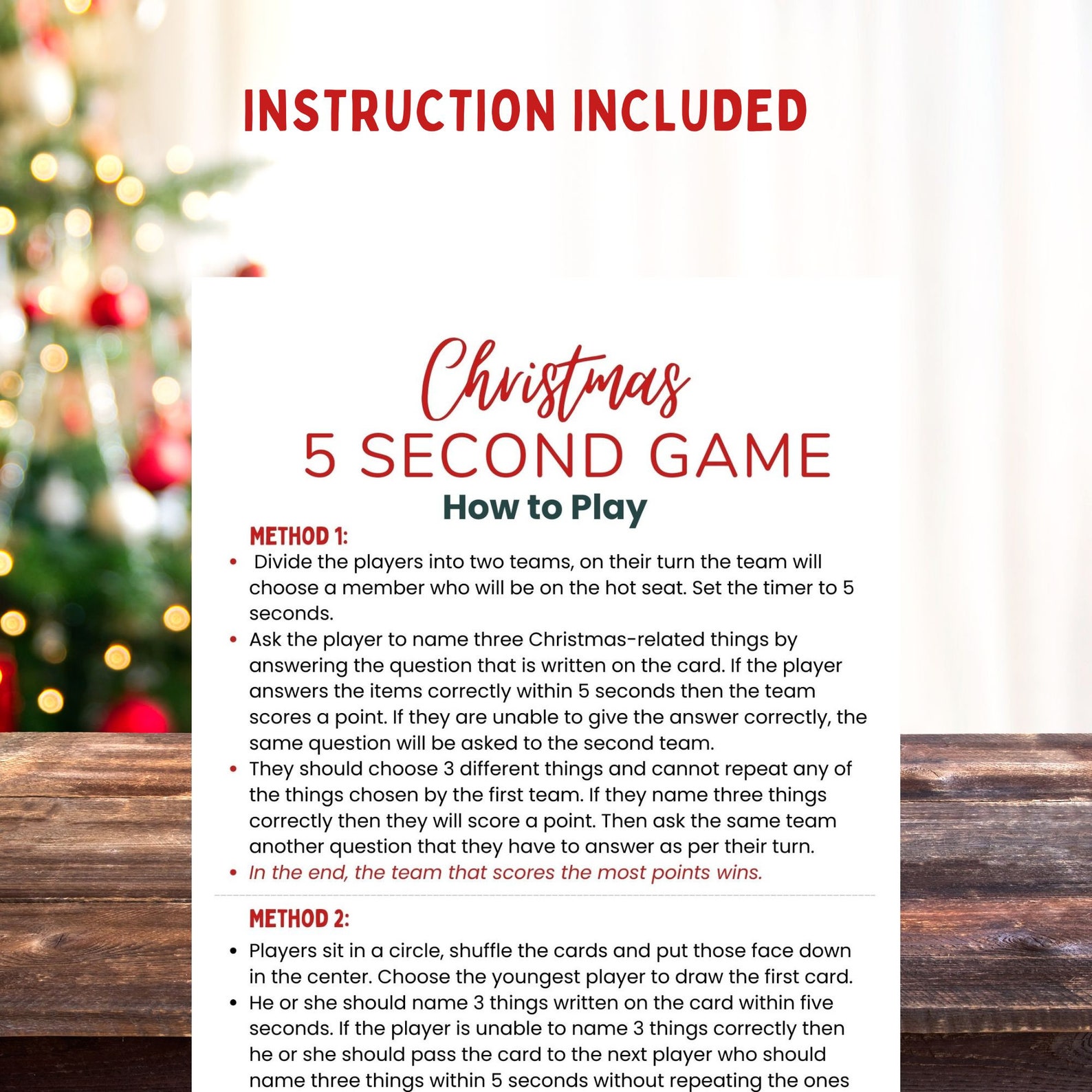 Christmas 5 Second Game: Festive Family Party (PDF) - Etsy