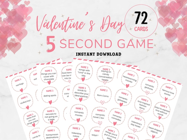 Valentine's Day 5 Second Game | Printable Game | Party Game | Game ...