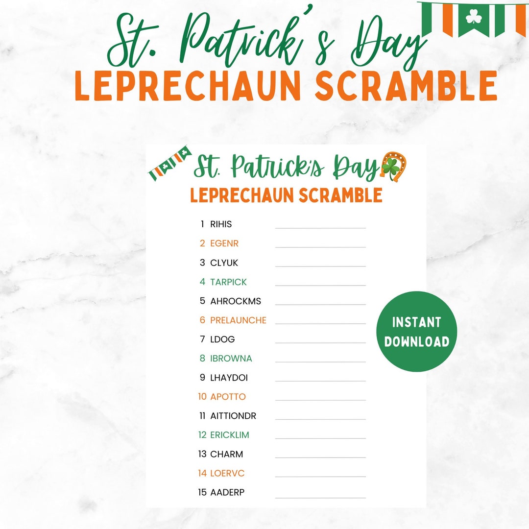 St Patricks Day Word Scramble | Leprechaun Scramble Game | St Patricks ...