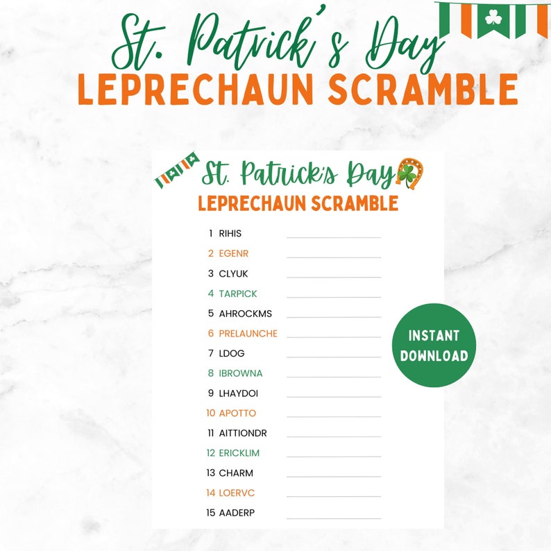 St Patricks Day Word Scramble | Leprechaun Scramble Game | St Patricks ...