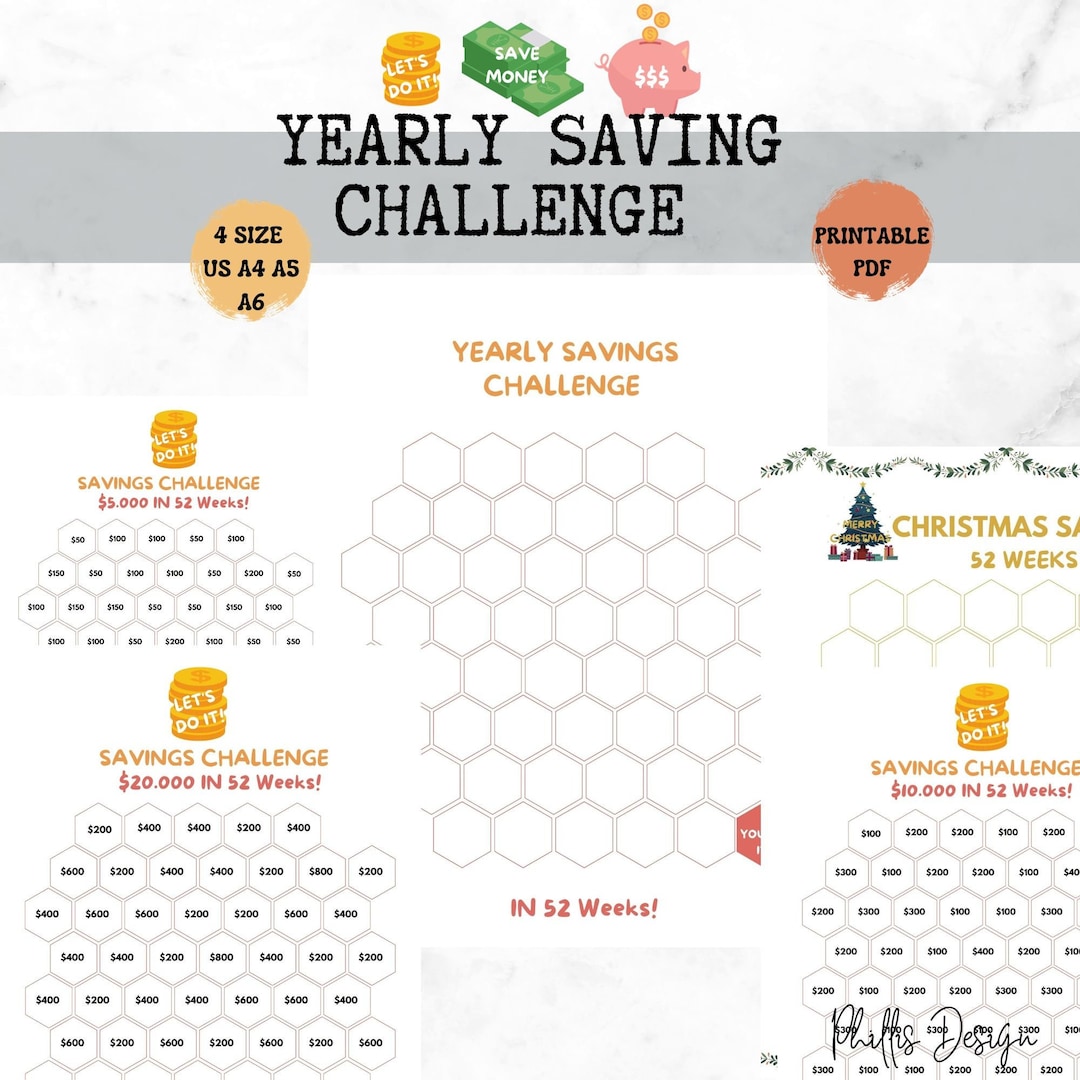 Yearly Money Saving Challenge: Savings Tracker Bundle (PDF Printables ...