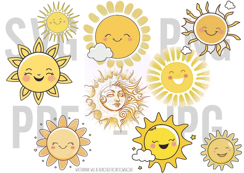 Sun Svg, Instant Download, Sunset Svg, Sun Clip Art, Kawaii Sun ...