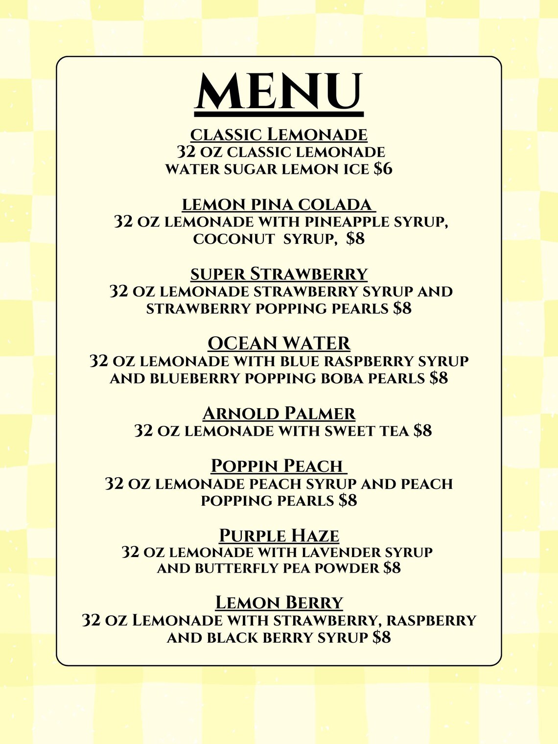 Editable Lemonade Menu Template (digital Download) - Etsy