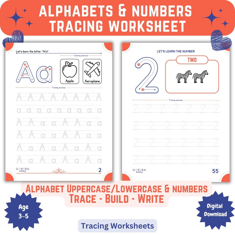 Alphabet & Number Worksheets, ABC Tracing Worksheet for Kids Fun and ...