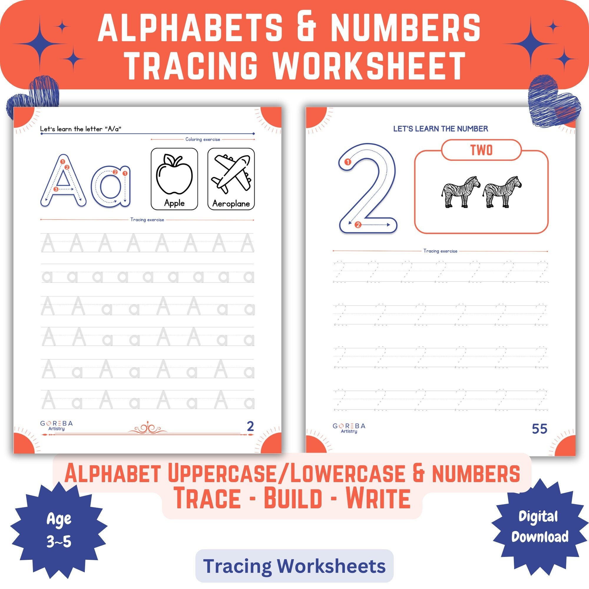 Alphabet & Number Worksheets, ABC Tracing Worksheet for Kids Fun and ...