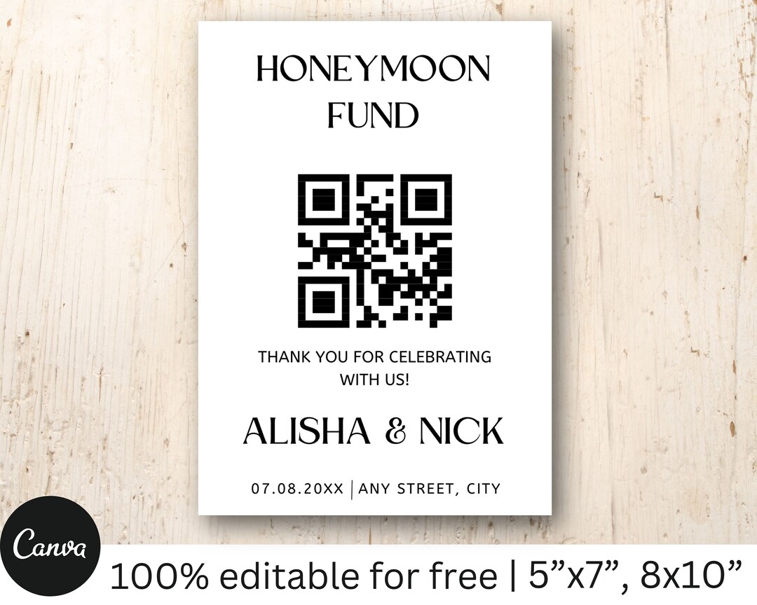 Honeymoon Fund Sign Venmo Honeymoon Wish Template Wedding Cash Gift ...