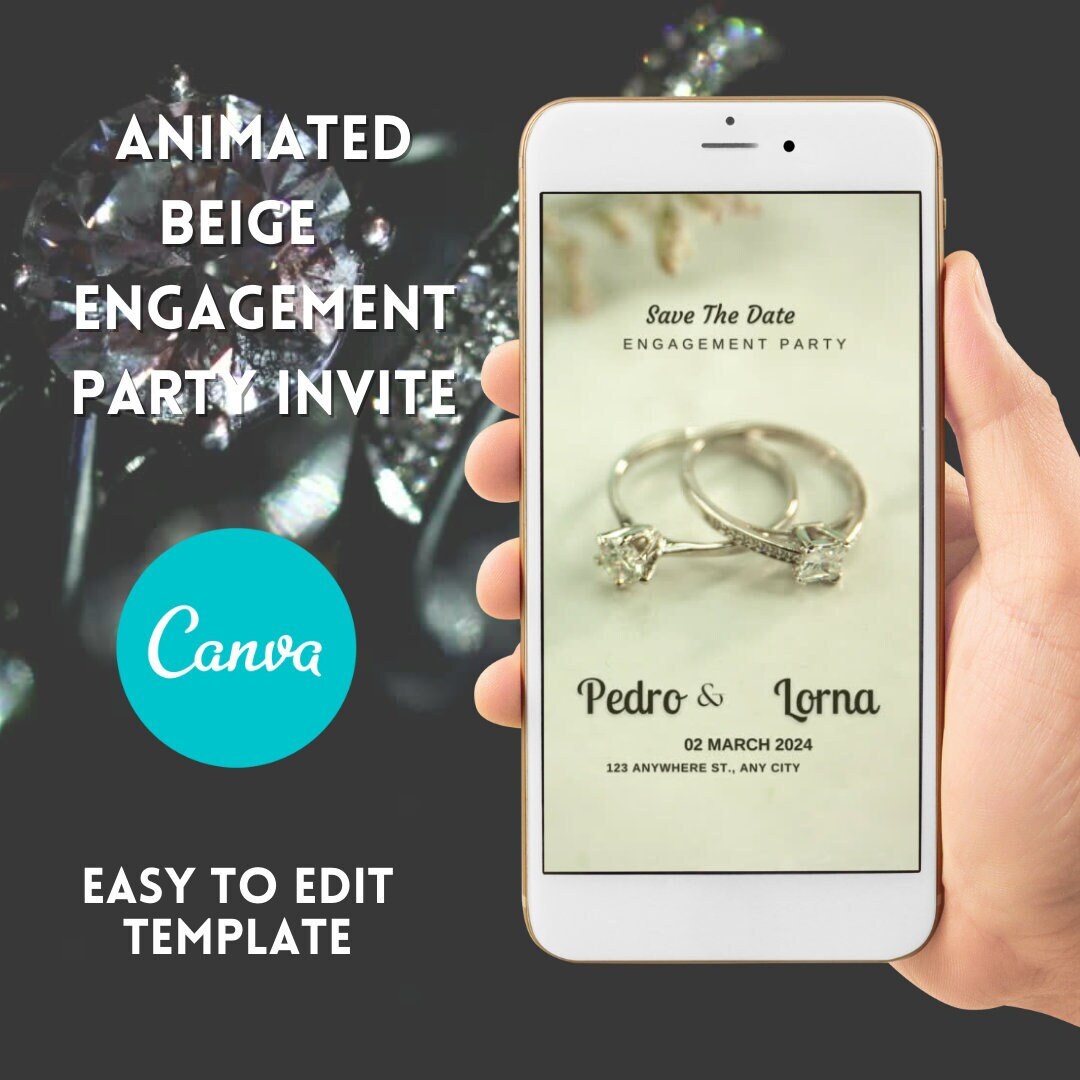 Beige Animated Engagement Party Video Invitation - Customizable Invite ...