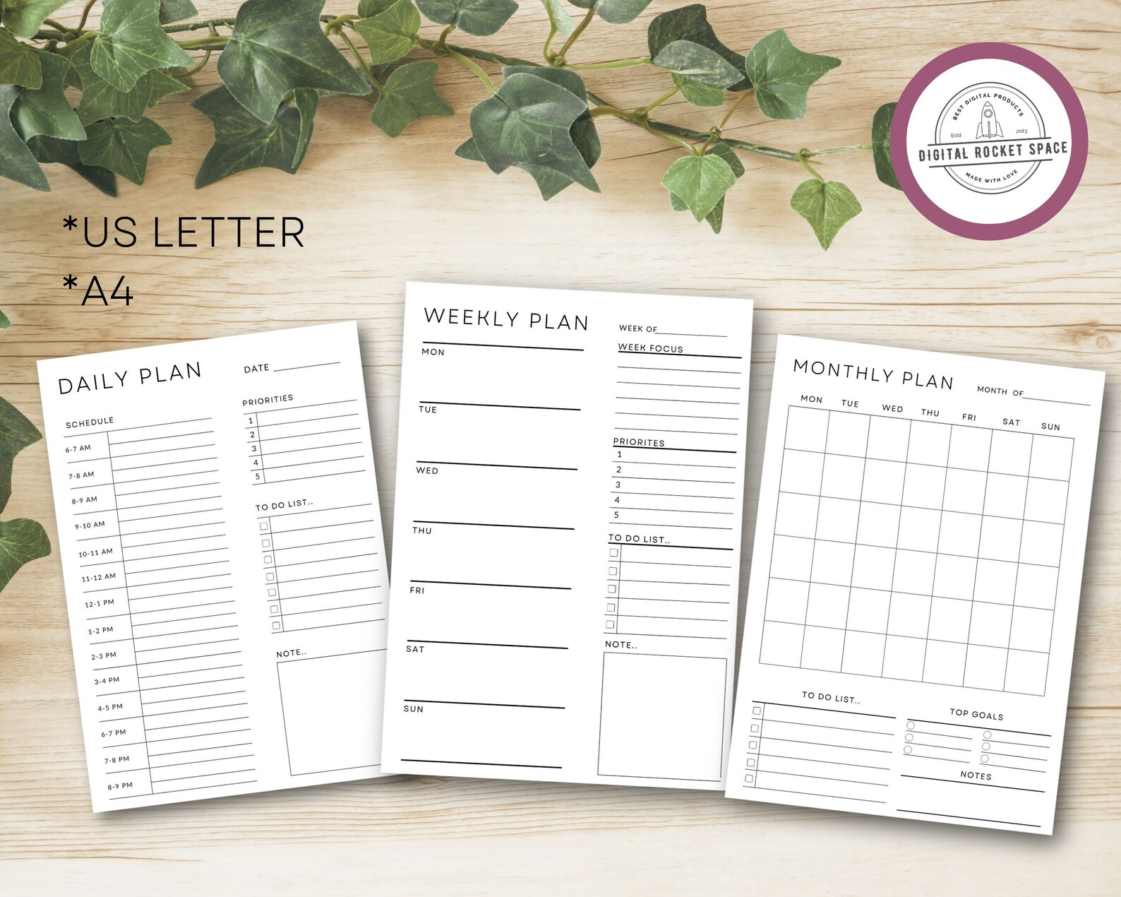 Digital Download Planner Set Printable Daily, Weekly & Monthly Planner ...