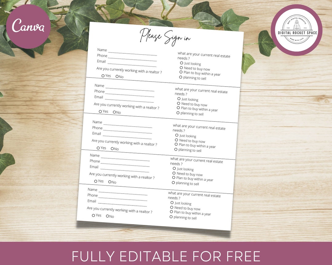 Editable Open House Sign-in Sheet | Printable Real Estate Marketing ...