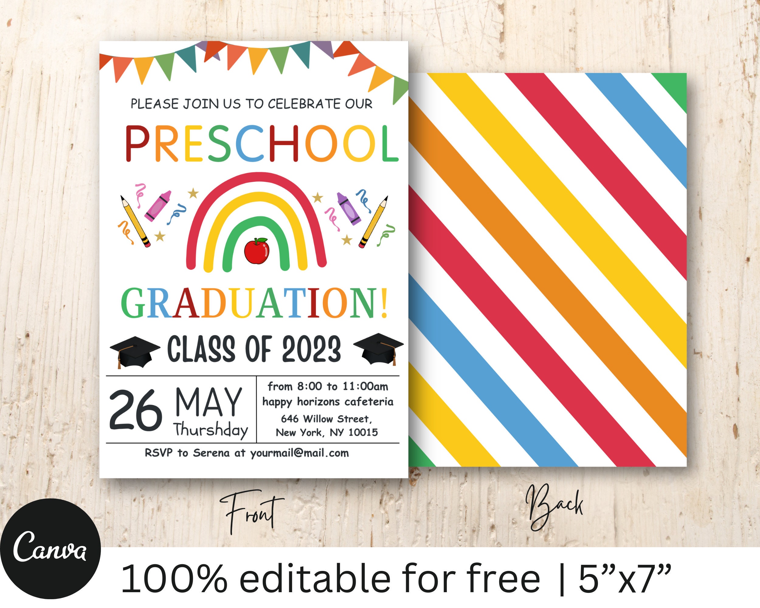 Preschool Graduation Invitation Editable Template Pre-k Kindergarten ...