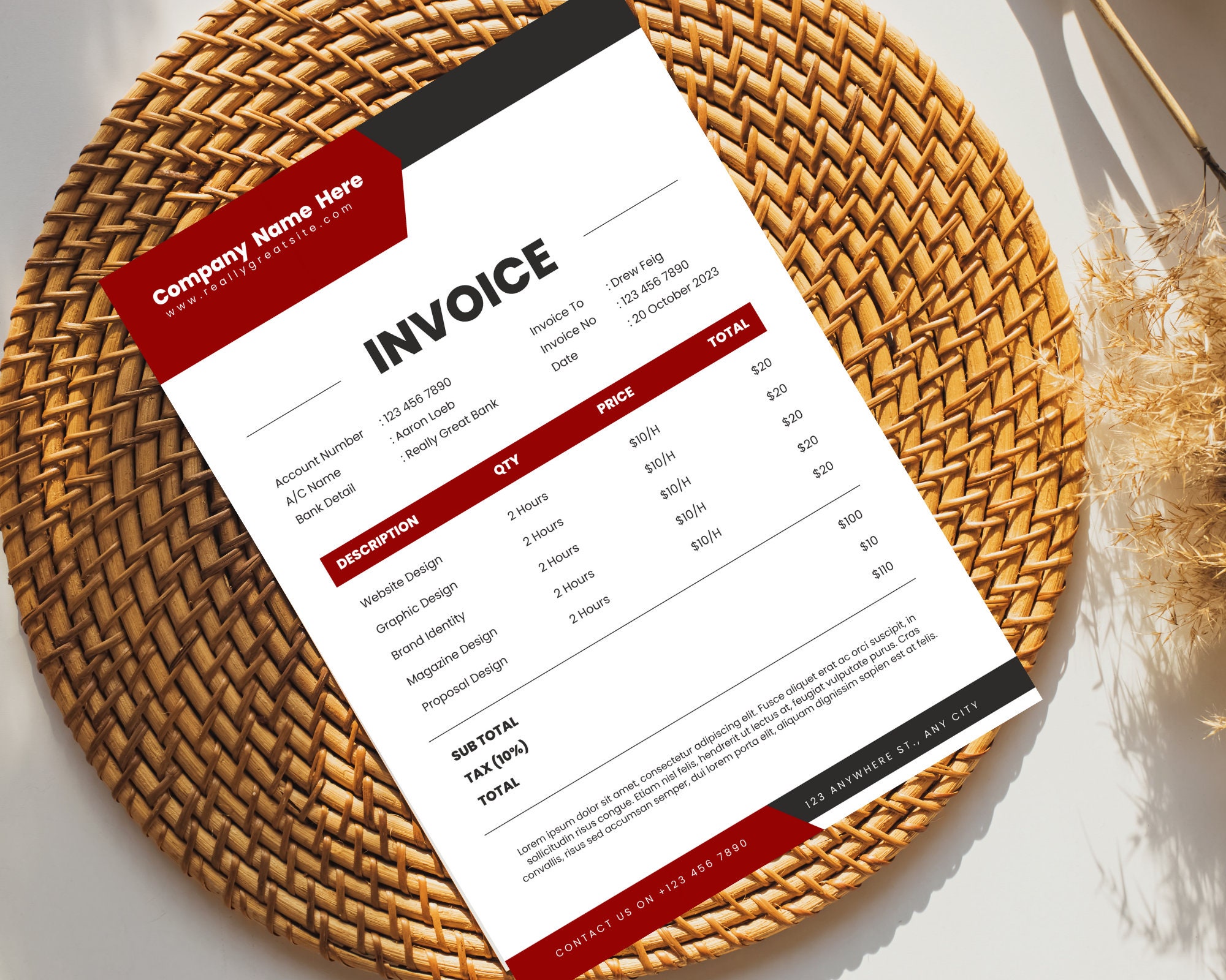 Editable Modern Invoice Template Small Businesses Instant - Etsy