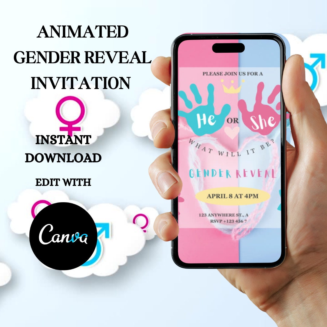 Animated Gender Reveal Video Invitation, He or She Baby Shower Invite ...