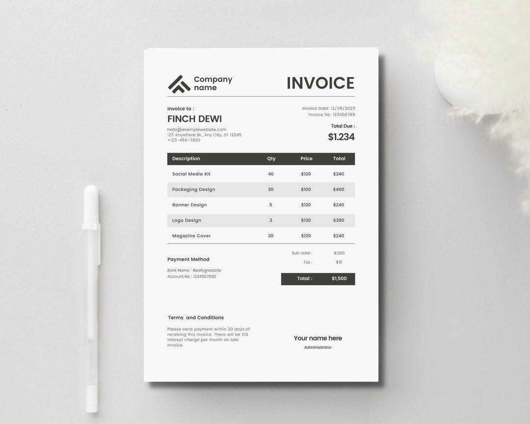 Editable Invoice Template for Small Businesses | Instant Download ...